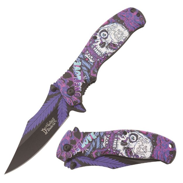 Turkey Creek Trading Company Inc.: Dark Fantasy Blade Spring Assist Knife Purple Skull Handle